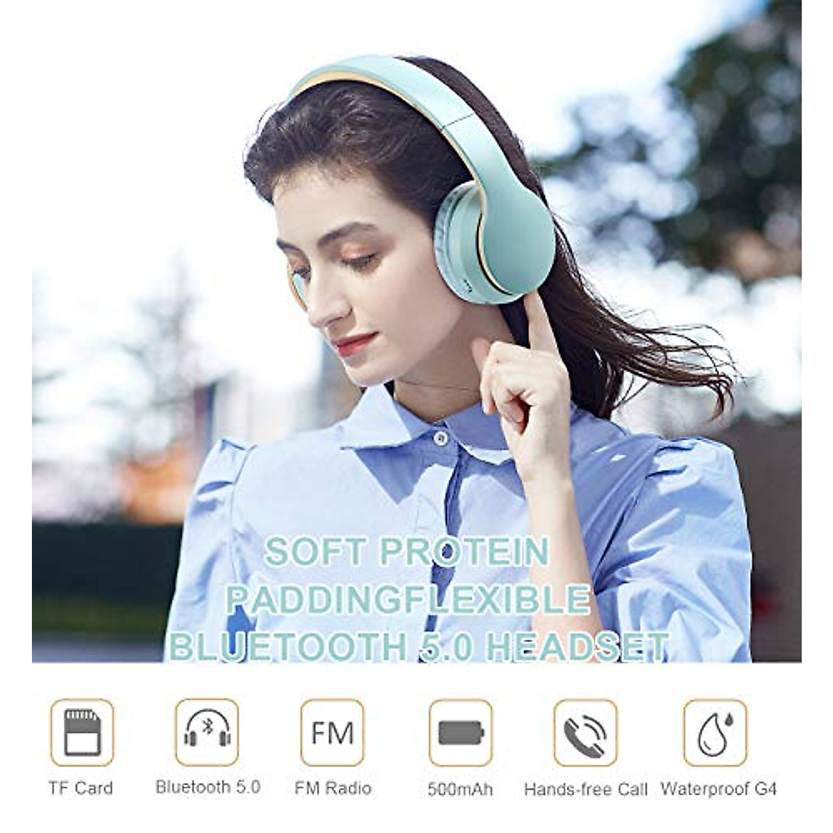 I LOVE EF IFECCO Wireless Bluetooth Headphones Over Ear with Build-in Microphone and 3.5mm Cable for Wired Headset Mode with HD Stereo Sound Soft Earpads Long Battery Life