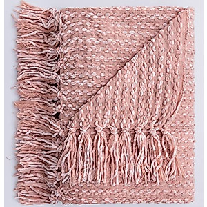 Lumina Lou Knitted Throw Blanket- Oversized Knit Boho Blanket for Couch and Bed- Super Soft Chenille Knit Blush Pink Throw Blanket