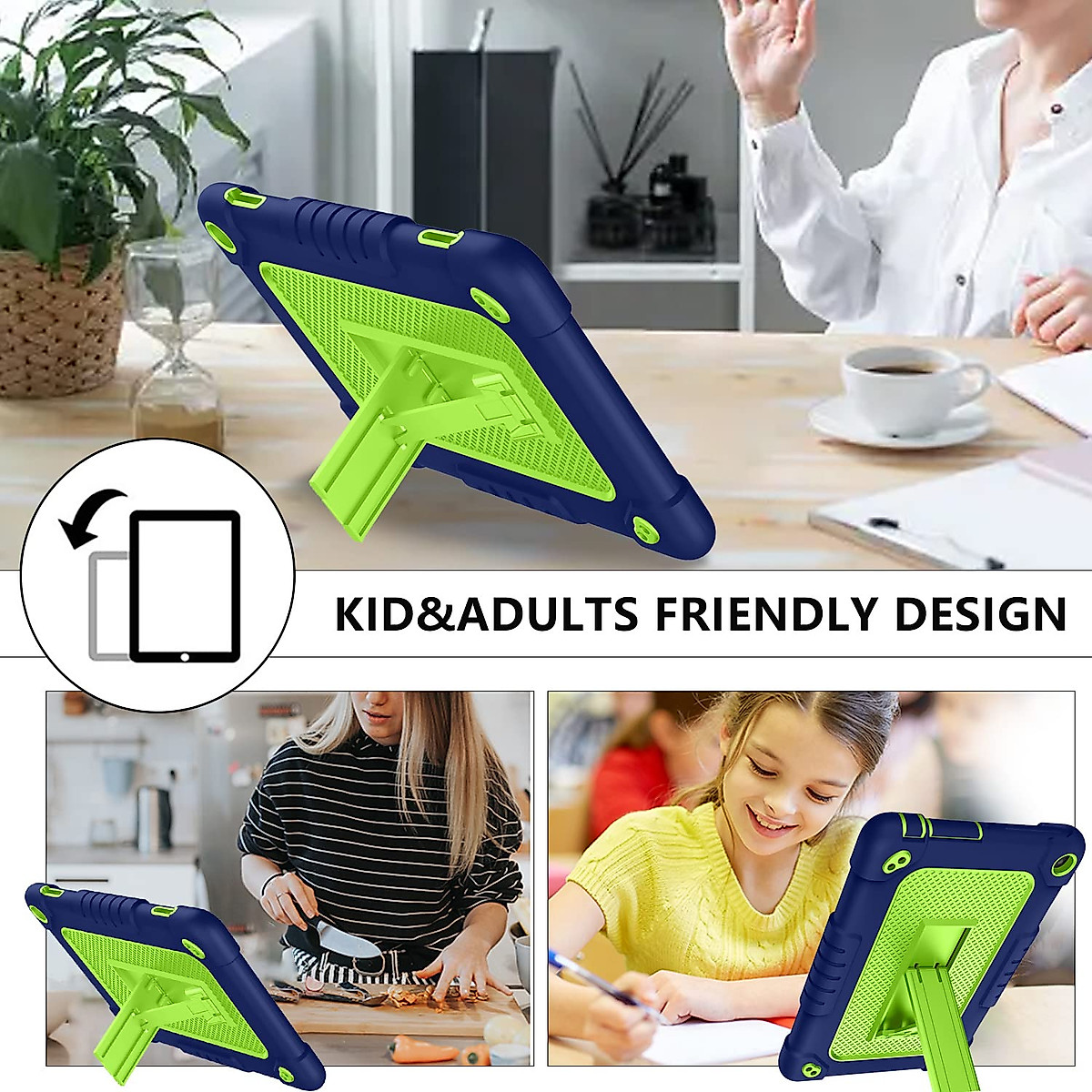 Cherrry Case for Kindle Fire HD 8&HD 8 Plus(12th Gen,2022 Released),3-Layers Combo Heavy Duty Rugged Shockproof Tablet Cover with Kickstand for Amazon Fire HD 8 2022/Fire HD 8 Plus (Navy/Green)