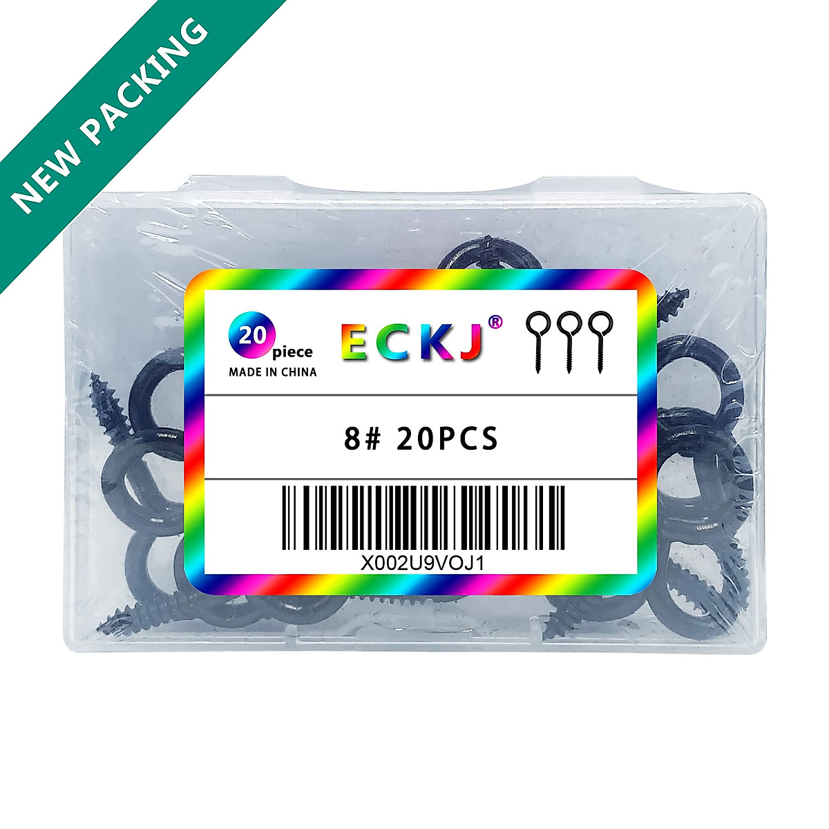 ECKJ Screw Eye Hooks Metal Eye Bolt 20 Pieces Black Zinc Plated Self Tapping Screws O Ring Eye Pins 1.46 inch