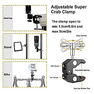 Camera Super Clamp Mount with Ball Head Mount Hot Shoe Adapter with 1/4 Thread for GoPro Hero 10 9 8 7 6 5 4,DJI Action Cameras, LCD Field Monitor LED Lights 360°Motorcycle Camera Mount