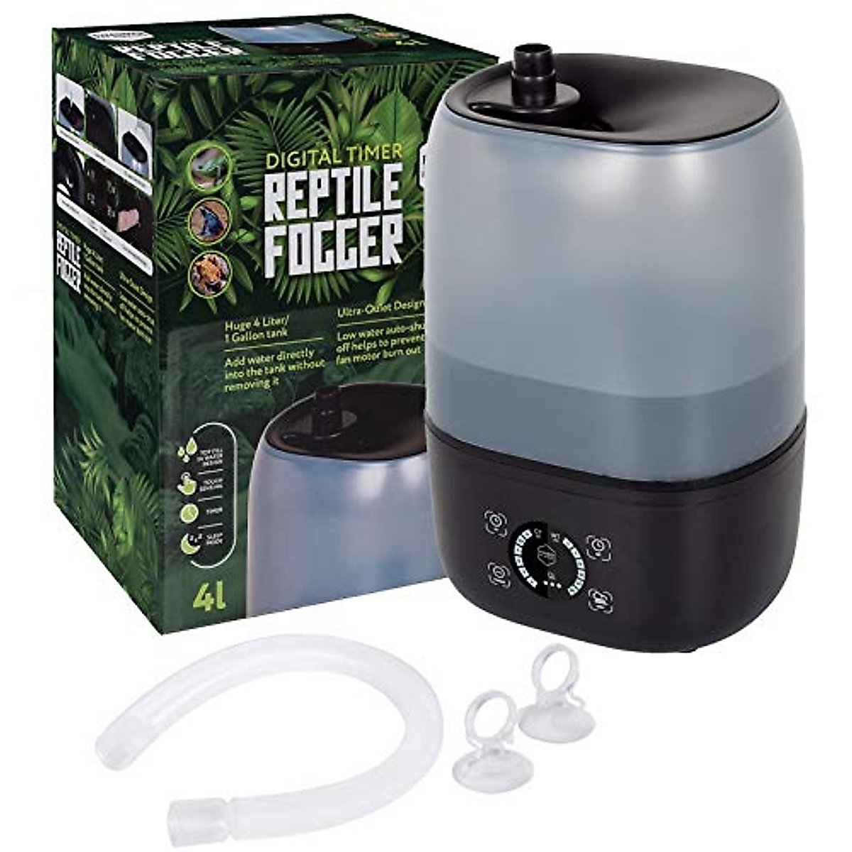 Evergreen Pet Supplies Reptile Humidifier/Fogger - 4L Tank - New Digital Timer - Add Water from Top! for Reptiles/Amphibians/Herps - Compatible with All Terrariums and Enclosures