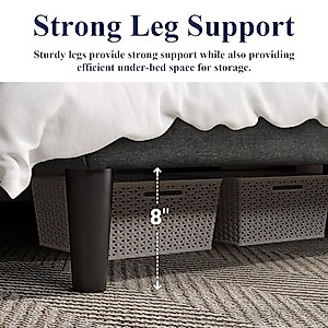 Allewie Queen Size Upholstered Bed Frame with Geometric Headboard, Heavy-Duty Platform Bed, No Box Spring Needed, Dark Grey