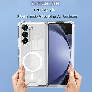 ioiFour for Samsung Galaxy Z Fold 5 Magnetic Clear Case, Compatible with Wireless Charger and Magsafe Card Wallet, Simplistic Transparent Shockproof and Drop-Proof Case