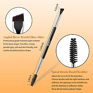 BEILI Duo Eyebrow Brush - Professional Angled Eye Brow Brush and Spoolie Brush