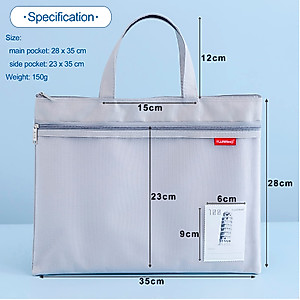 Pendancy Mesh Zipper Pouch 11x13.7 in, Large Double Pocket Waterproof File Bag with Handle, A4 Size Foldable Document Storage for Puzzle Project/Cross Stitch/Travel/Office（Gray）
