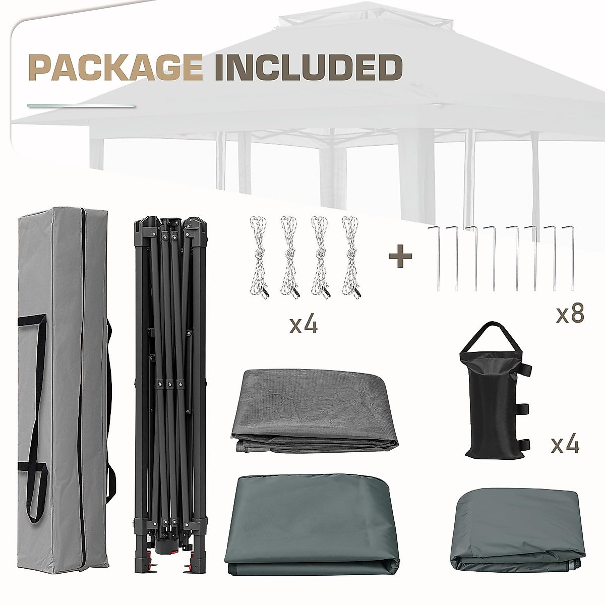 EAGLE PEAK 13x13 Pop Up Gazebo with Mesh Netting, Easy Up Screened Canopy for Patio and Backyard, Easy Set up Outdoor Gazebo (Gray)