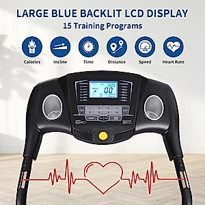 Folding Treadmill Electric with 12% Auto Incline & 15 Pre-Set Training Programs Large LCD Display Workout Running Machine Walking Jogging Running Exercise Machine for Home Office