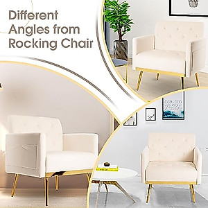 COCO DESIGN Velvet Accent Chair Set of 2 w/Gold Metal Legs, Mid Century Modern Reading Chair w/Side Pocket，Comfy Single Sofa Armchair for Living Room, Bedroom, Beige