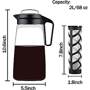 MKTMBT Cold Brew Coffee Maker with Cleaning Brush, Iced Coffee Maker Tea Brewer Leak-Proof with Removable Mesh Filter for Iced Coffee Cold Brew Tea, 2QT