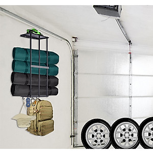 Gtouse Camping Chair Storage, Camping Chair Organizer for Garage Storage, Metal Camping Chair Wall Storage Holder, Floating Shelf with 4 Hooks for Garage Organization