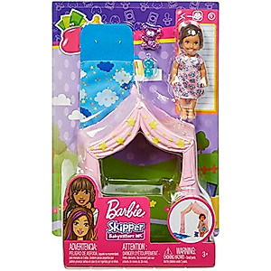 Barbie Skipper Babysitters Inc. Doll Playset Includes Small Toddler Doll, Pink Tent and Cloud-Print Sleeping Bag, Plus Bottle and Teddy Bear, Gift for 3 to 7 Year Olds