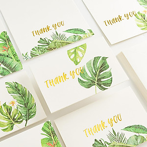 Crisky 4x6 Greenery 4 Assorted Thank You Cards with Envelopes (50 Pack) & Stickers Greeting Cards Bulk, tropical plants for Birthday, Baby Shower,Bridal Shower, Wedding, Graduation