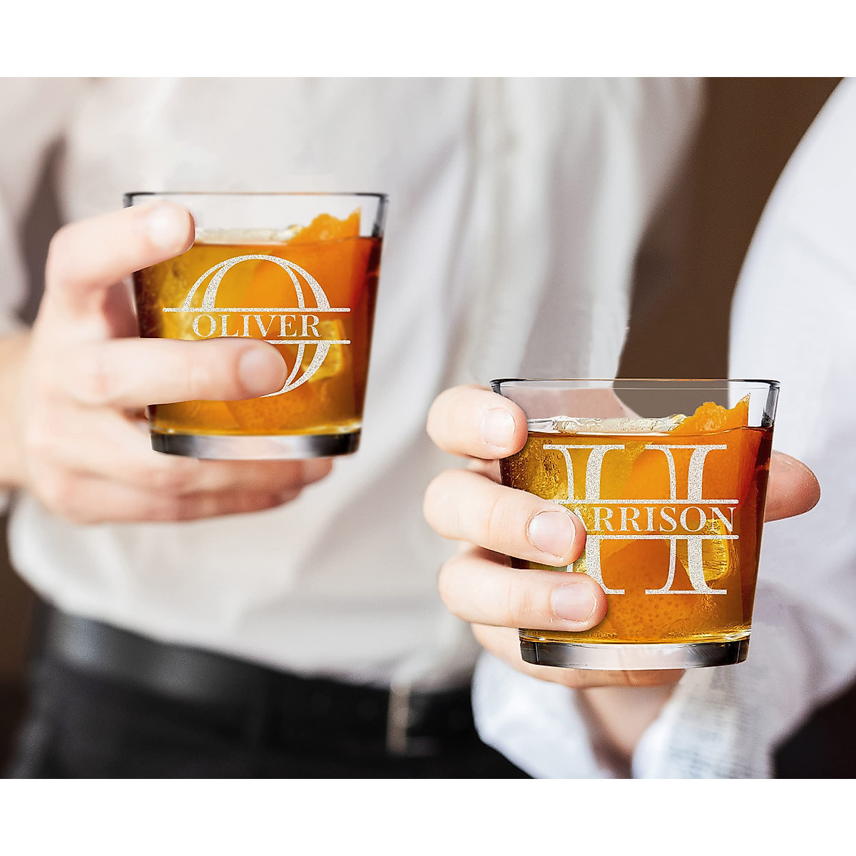 Custom Rocks Old Fashioned Cocktail Glasses Add Your Name Initial Birthday Anniversary Etched Whiskey Glass 9oz