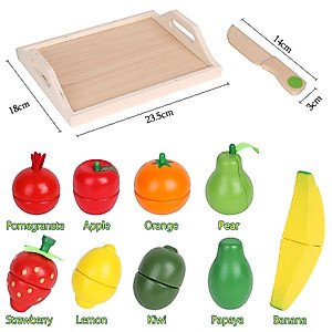 CARLORBO Wooden Toys for 2 Year Old - Pretend Play Food Set for Kids Play Kitchen,9 Cuttable Toy Fruit and Veg with Wooden Knif and Tray,Gift Idea for Boys Girls Birthday