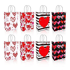 Abeillo 8Pcs Valentines Day Decorations Gift Bags with Handles, Medium Paper Gift Bags Red Love Heart Present Bags for Valentine's Day, Wedding, Sweetest Day, Kids Party Favor Goody Bags