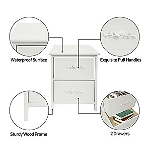 White Nightstands Set with Drawers, Wooden Night Stands Fully Assembled Modern White Night Stands with 2 Drawers, Night Stands Set of 2 for Small Space, Bedroom, Office