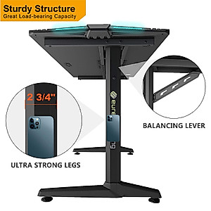 DESIGNA 55 Inch Gaming Desk with Led Lights, RGB Large Gaming Computer Desk with Free Mouse Pad,PC Gaming Table Gamer Desk Workstation with USB Handle Rack, Cup Holder,Headphone Hook, Black