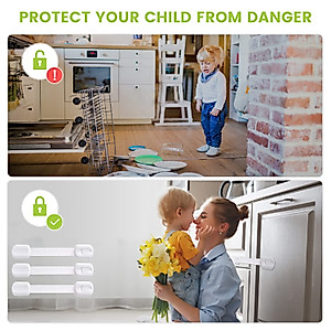 Ouzorp 3-Pack Baby Locks Child Safety Cabinet Proofing, Safe 3M Adhesive No Drilling for Cabinets Drawers Dishwasher Fridge Furniture Kitchen Ovens Toilet Seats