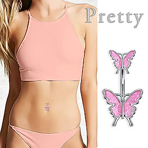 Anicina 14G Belly Button Ring Surgical Steel for Women Silver Navel Butterfly Flower Piercing Jewelry 10mm Curved Barbell Studs