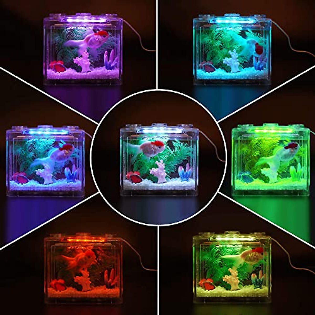 Small Betta Fish Tank, Aquarium Tank Kit with LED Lighting, 3/5 Gallon Stackable Beta Fish Tank Set, Fish Bowl Accessories for Turtle Reptile Shrimp Moss Crab Insects Habitat as Decoration