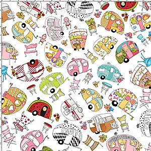 Loralie Designs Trailer Toss White Fabric by The Yard for Quilting