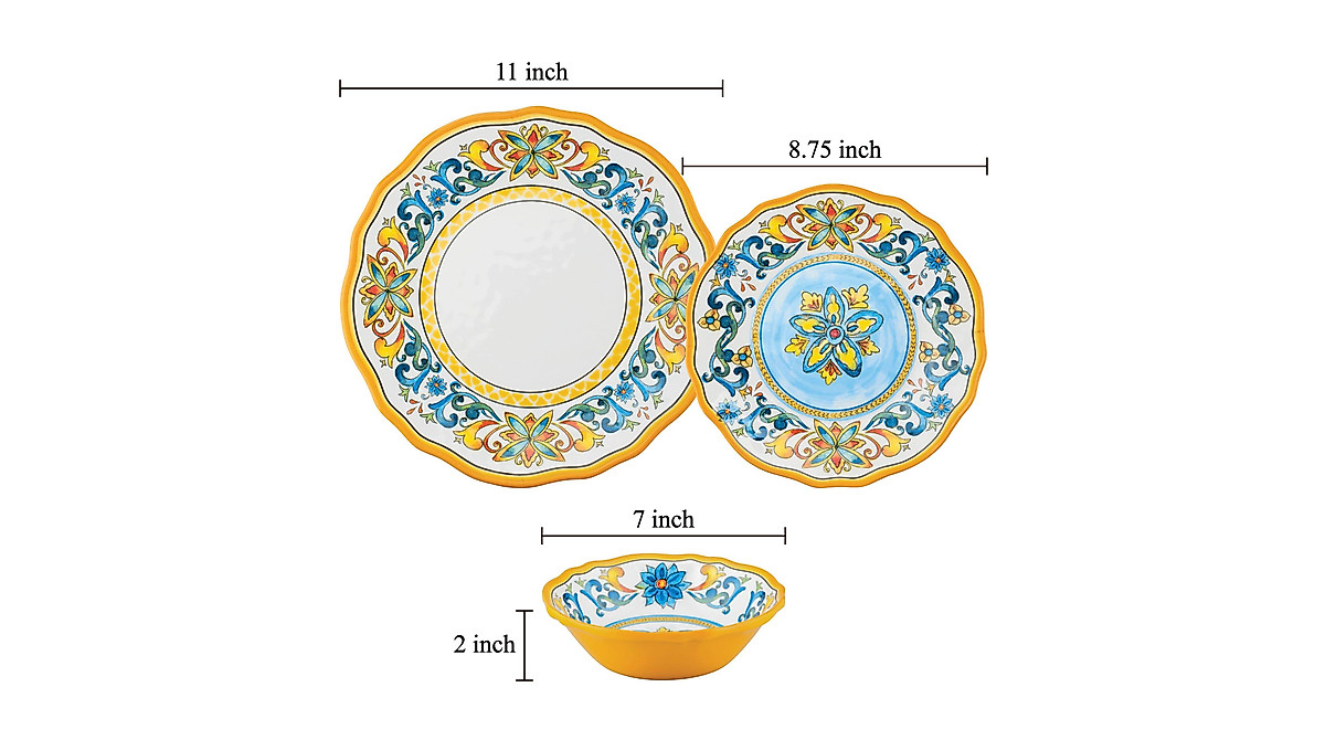 UPware 12-Piece Melamine Dinnerware Set Chianti - Space-Saving & Durable