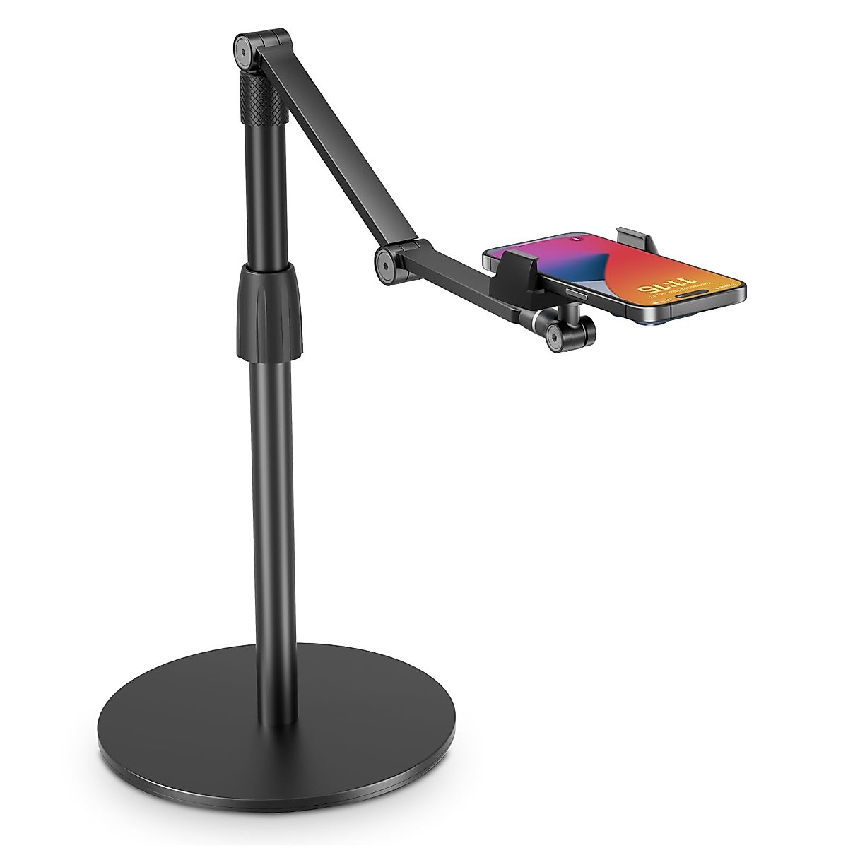 SupeDesk Phone Stand Overhead Recording Stand, Adjustable Cell Phone Holder, Multiangle, 3-Part Adujustable,Horizontal Recording Stand, Compatible with 3.5-11" Phone/iPad Mini/iPhone, Black