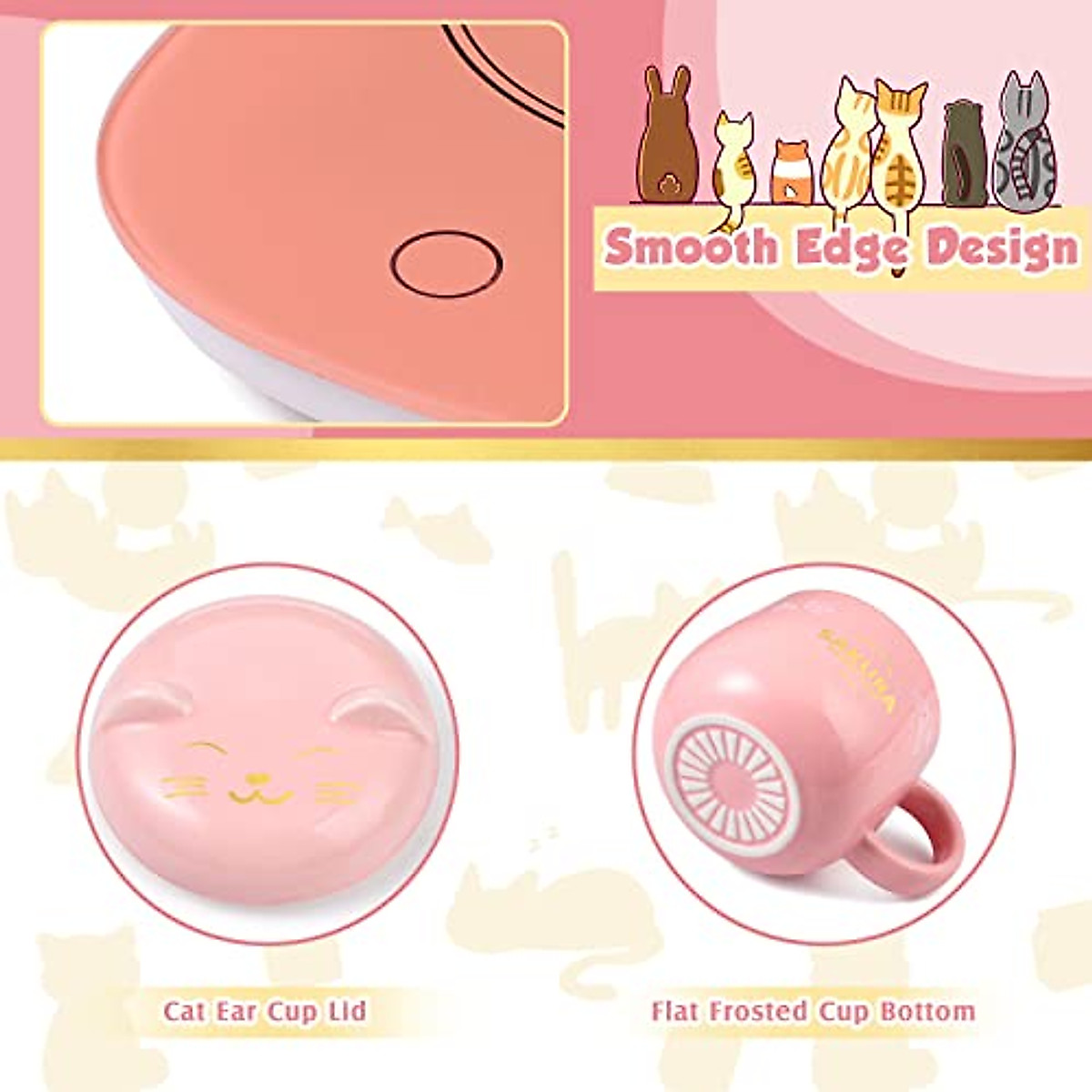 Coffee Cup Warmer Coffee Warmer with Mug for Women Electric Coffee Mug Heater Temperature Control Ceramic Cute Cat Smart Coffee Warmer for Office Desk Home Christmas Birthday Gift(Pink)