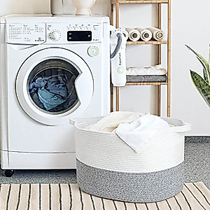 INDRESSME XXX Large Rope Basket Woven Storage Basket Pillow, Blanket Basket Gray Laundry Basket, Oblong Design