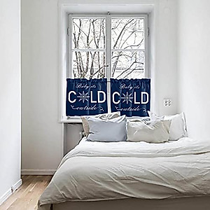 Kitchen Curtain Tier Curtains 36 Inch Long 2 Panels Set, Christmas Wide Pocket Kitchen Window Curtain Panels Home Decor Window Treatments for Living Room Bedroom Cold Winter Snowflakes Blue Backdrop