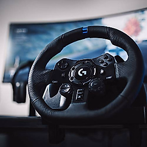 Logitech G923 Racing Wheel and Pedals for PS 5, PS4 and PC featuring TRUEFORCE up to 1000 Hz Force Feedback, Responsive Pedal, Dual Clutch Launch Control, and Genuine Leather Wheel Cover (Renewed)