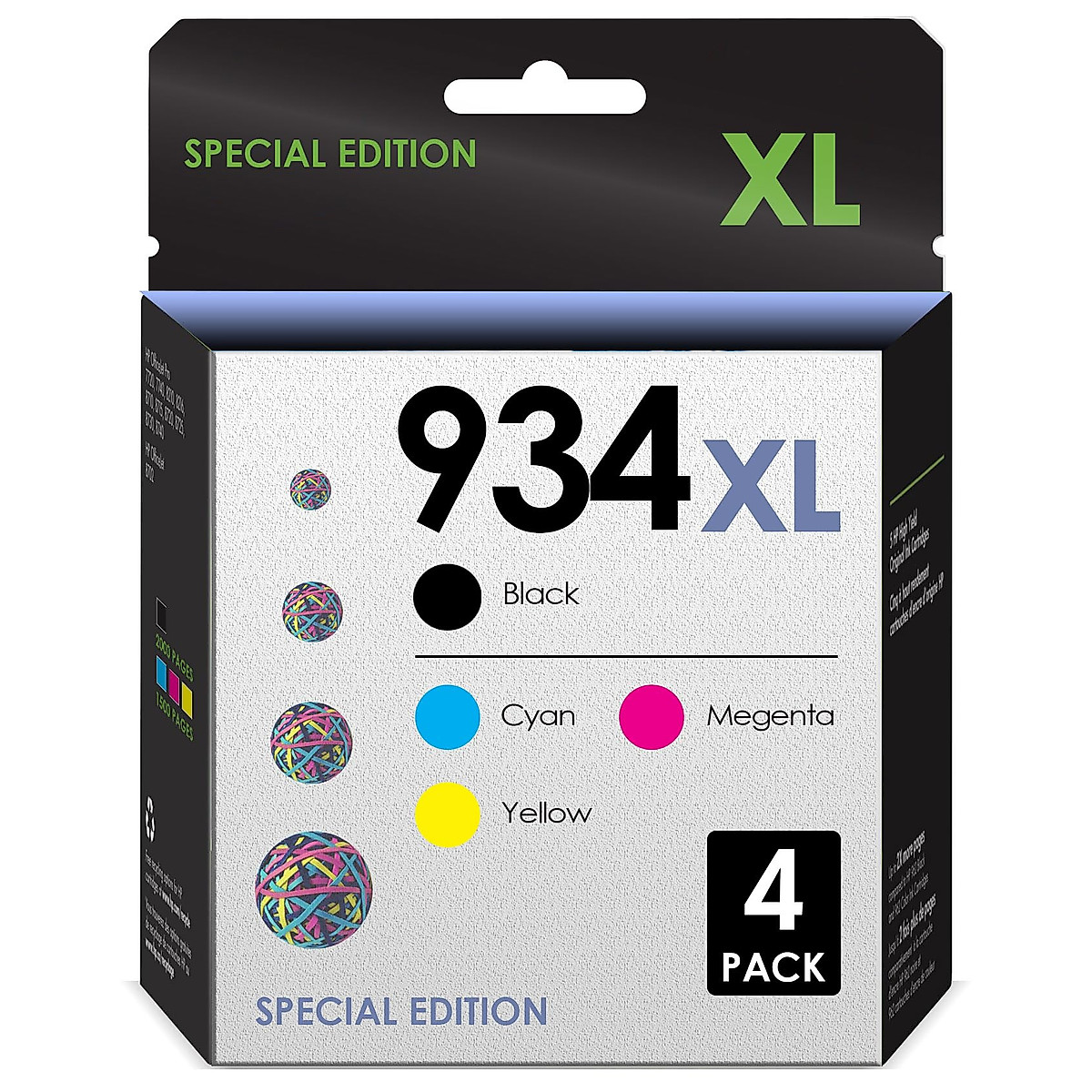 5-Star Compatible Replacement for HP 934XL 935XL. Works with Officejet 6815 6230 6830 6812 6835 6820 Printers. 4 Pack (Black, Cyan, Magenta, Yellow)