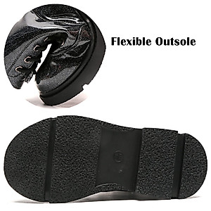 DADAWEN Boys Girls Waterproof Lace Up Glitter Mid Calf Combat Boots With Side Zipper for Toddler/Little Kid/Big Kid Black Glitter US Size 2 M Little Kid