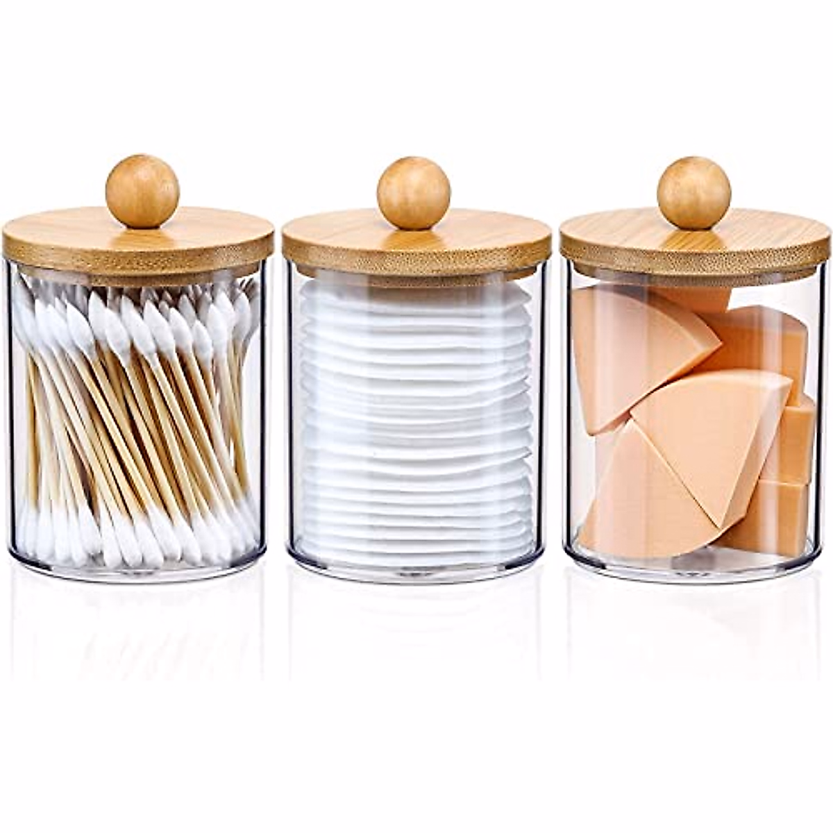 WUBY (4Pcs) Bathroom Jar with Lid, Cotton Ball Holder Bathroom Decorative Container,Holder for Storing Cotton Swabs, Cotton Balls, Dental Floss and Cotton Round Pads