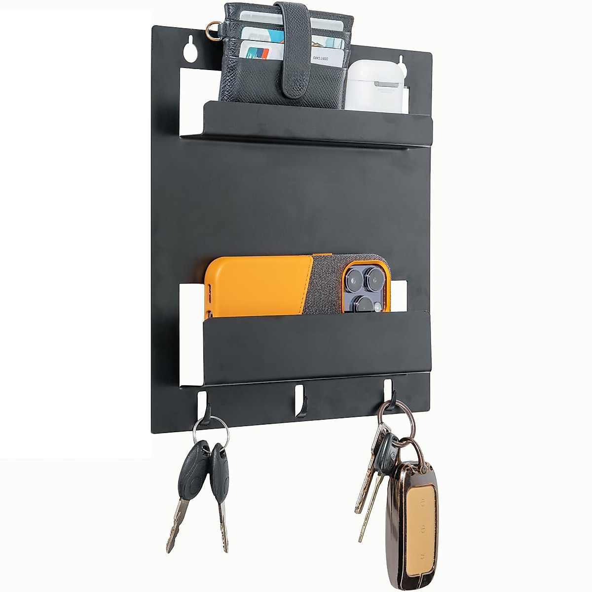 100% Metal Bedside Shelf Wall Mount Charging Station | Wall Phone Holder for Wall Storage | Bedside Organizer Heavy Duty Matte Black | Bedside Wall Caddy for Dorm | Premium Behind Bed Shelf