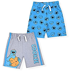 Sesame Street Cookie Monster Boys 2 Pack Shorts for Infants and Toddler Kids – Blue/Grey