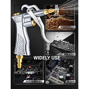 JASTIND Air Blow Gun with Adjustable Brass Air Nozzle, 2 Pcs Steel Extensions and 13.7 Inch Flexible Flow Hose, High Volume Air Gun Blower for Air Compressor Accessories Pneumatic Tool Dust Clean