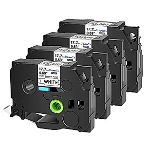 SuperInk 4 Pack Compatible for Brother HSe-241 HSe241 HS-241 HS241 Black on White Heat Shrink Tube Label Tape use in PT-D400 PT-D600 PT-E300 PT-E500 PT-P750WVP Printer (0.69''x 4.92ft, 17.7mm x 1.5m)