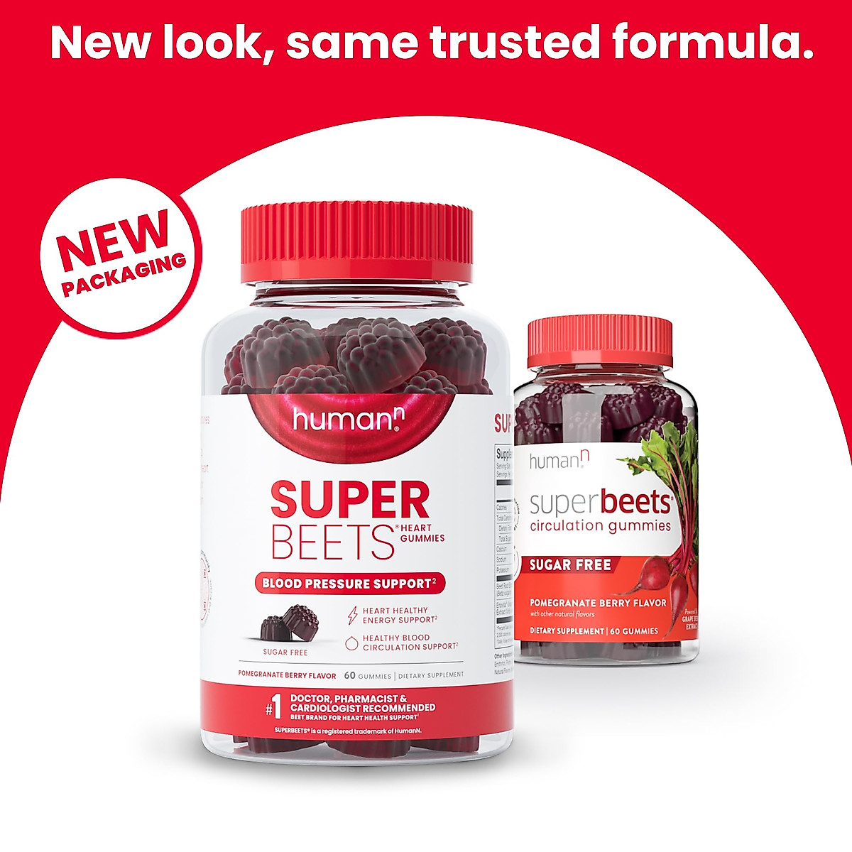 humanN SuperBeets Heart Gummies - Beet Gummy with Energy Support, Grape Seed Extract & Beetroot Powder, Sugar Free - Pomegranate Berry Flavor, 60 Count