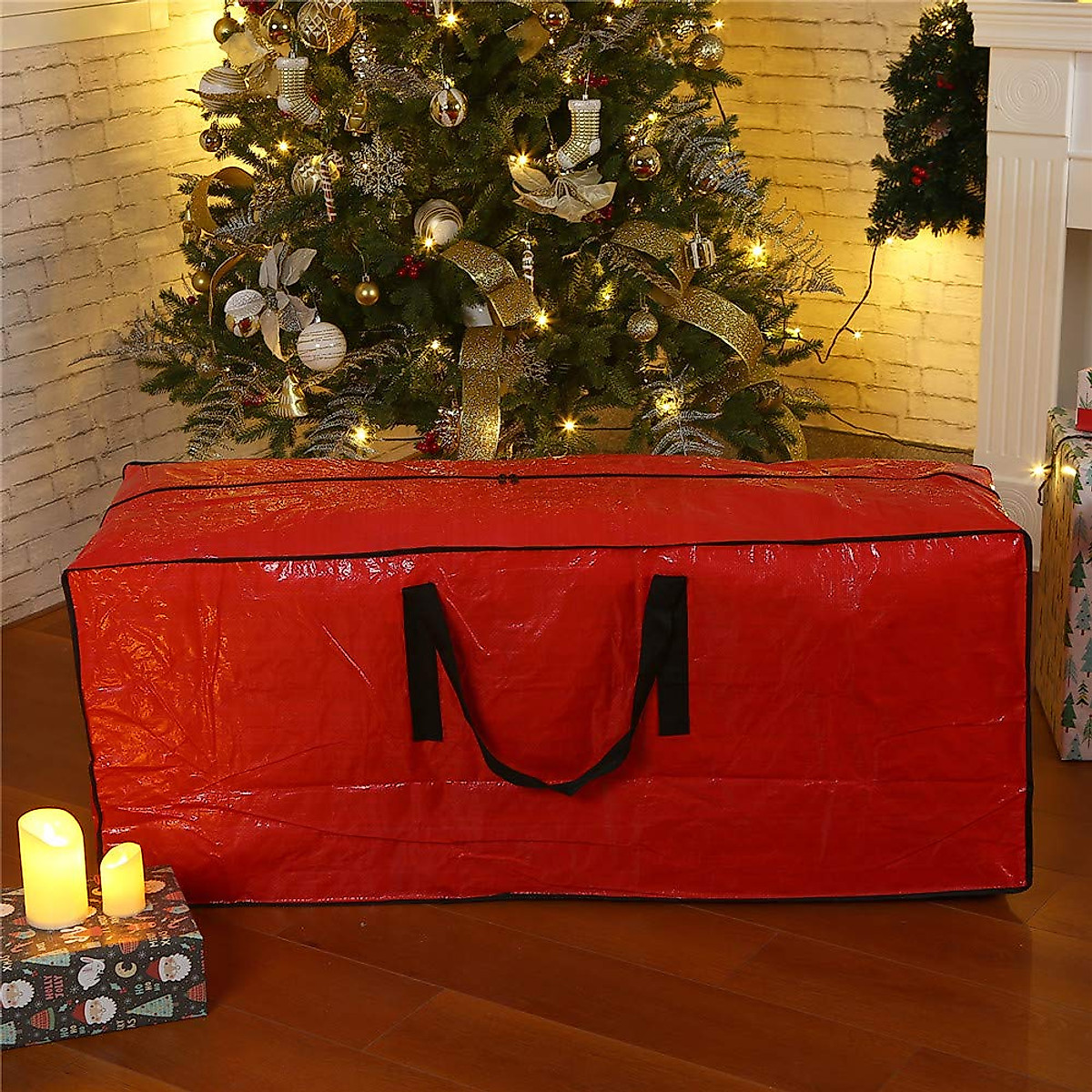 Sattiyrch Christmas Tree Storage Bag - Fits Up to 7.5 ft Holiday Xmas Disassembled Trees with Durable Reinforced Handles & Dual Zipper - Waterproof Material Protects from Dust,Moisture(Red)