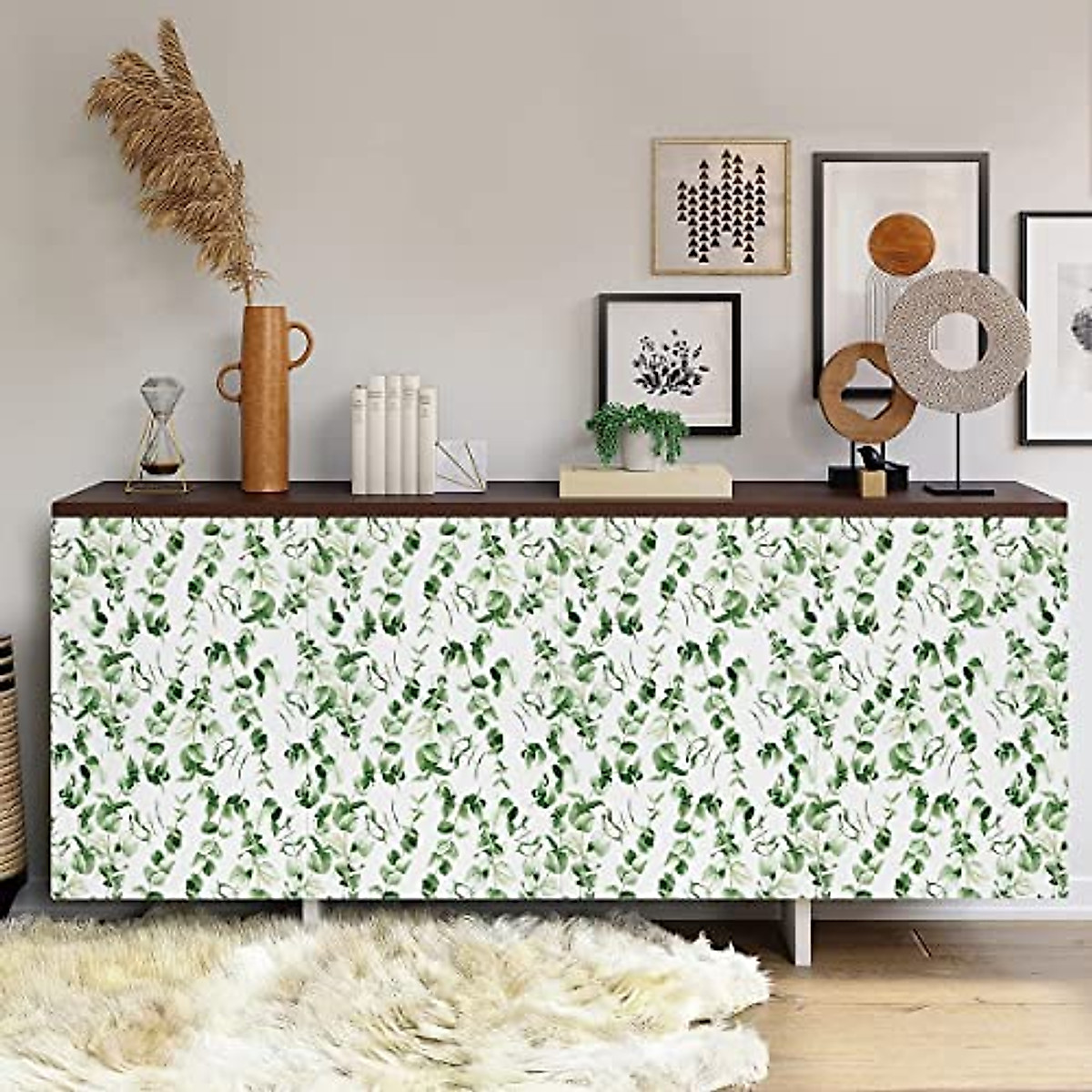 Yifasy Drawer Shelf Liner Green Leaf Self-Adhesive Furniture Inner Lining Paper Sheet Removable Wallpaper Roll 118x18 Inch