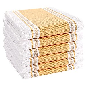 Light & Pro Waffle Stripe Kitchen Towel, 100% Cotton Quick Dry Tea Towels, Bar Towels, Highly Absorbent, Cleaning Towels, Kitchen Tea Towels, Pure Cotton, Absorbent Dish Cloth - 18x28 Inch - Mustard