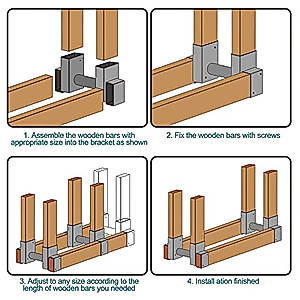 Amagabeli Set of 4 Pack Firewood Log Rack Brackets Fireplace Wood Storage Holder-Adjustable to Any Length Height Lumber Stacker Heavy Duty Steel Indoor Outdoor Black
