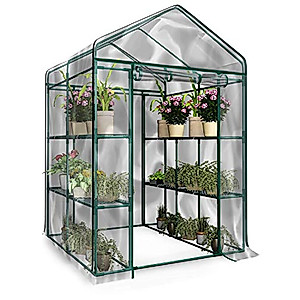 Greenhouse - Walk in Greenhouse with 8 Sturdy Shelves and PVC Cover for Indoor or Outdoor Use - 56 x 56 x 76-Inch Green House by Home-Complete
