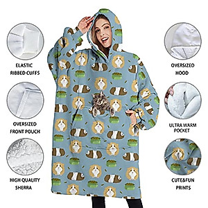 Oversized Wearable Blanket Hoodie Sweatshirt Guinea Pig Comfortable Flannel Blanket Sweater with Large Front Pocket for Women, Adult, Girls, Friend
