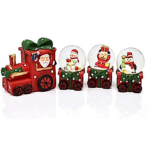 Gift Boutique Christmas Train Snow Globe Decoration 4 Piece Glitter Dome Water Globes Santa Snowman Winter Tree Glass Ball Collectible Table Decor