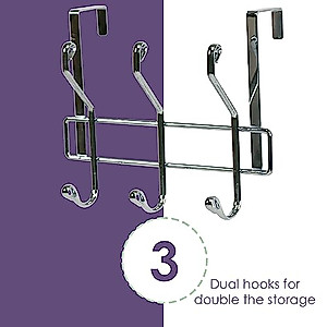 Home Basics 3 Dual Hook Over the Door Hanging Organizing Rack, Multi-purpose for Hanging Clothes, Towels, Coats, Rust Resistant, Chrome