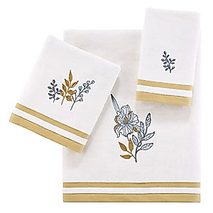 Avanti Linens Collection Sketched Flowers Bathroom Accessories, Fingertip Towel, White