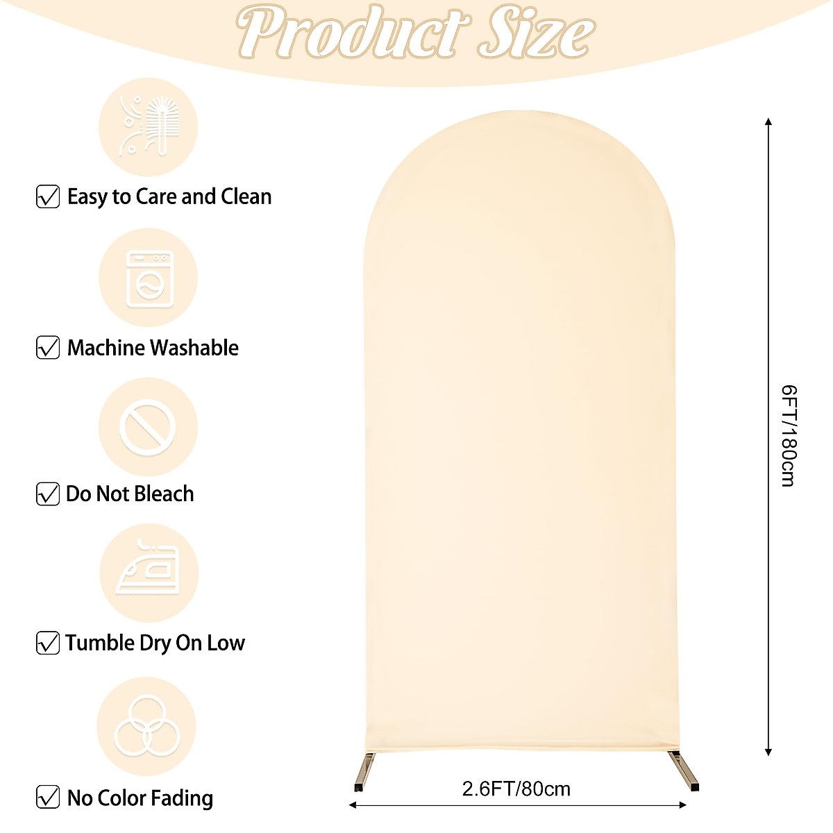 Spandex Fitted Wedding Arch Cover 6FT Beige Arch Backdrop Cover, Round Top Chiara Backdrop Stand Covers for Wedding Birthday Party Baby Shower Banquet Arch Decoration (Beige, 6FT)